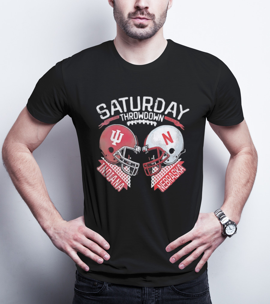 Saturday Throwdown Nebraska Indiana Football Helmet Clash 2026 Lincoln Vs Bloomington T-Shirt