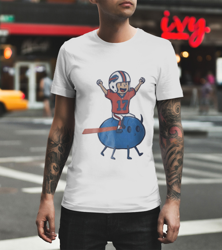 Buffalo Bills Josh Allen 17 Cartoon Character Riding Blue Creature T-Shirt