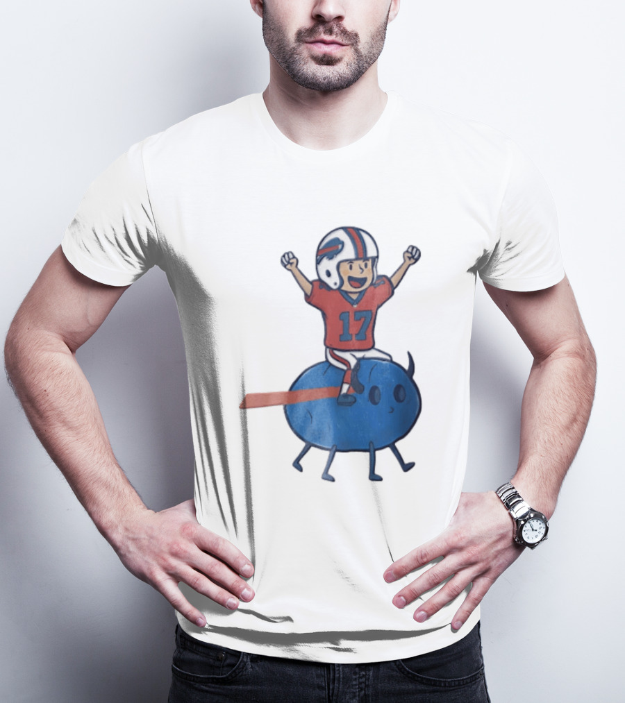Buffalo Bills Josh Allen 17 Cartoon Character Riding Blue Creature T-Shirt