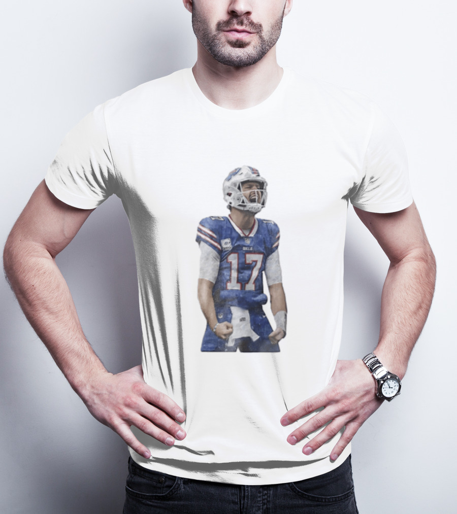 Buffalo Bills Josh Allen 17 Celebrating Football Watercolor T-Shirt