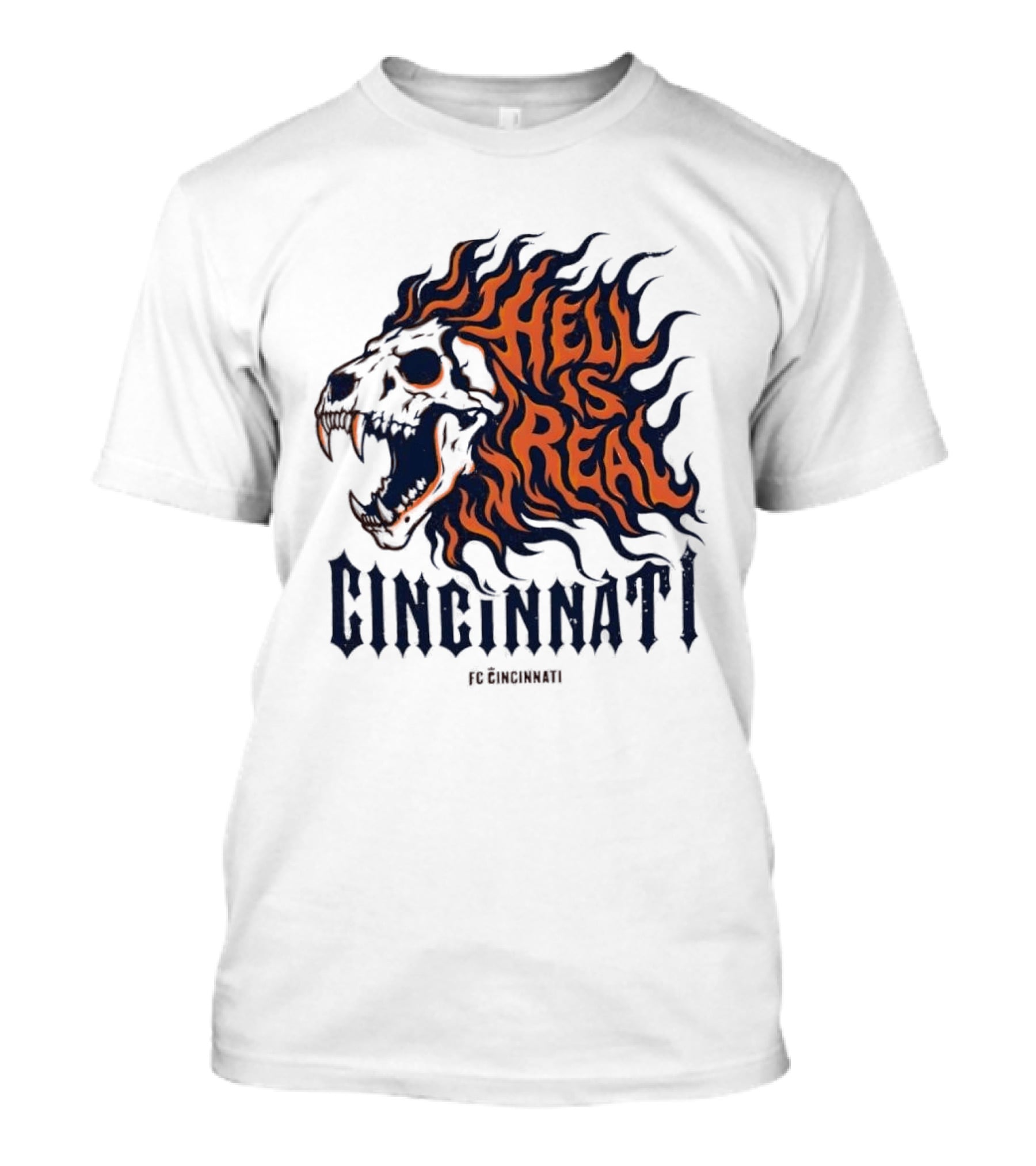 FC Cincinnati Lion Skull Hell Is Real Flames Roaring Fire T-Shirt