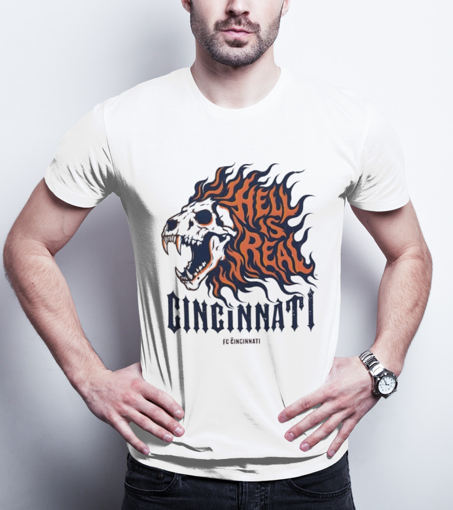 FC Cincinnati Lion Skull Hell Is Real Flames Roaring Fire T-Shirt