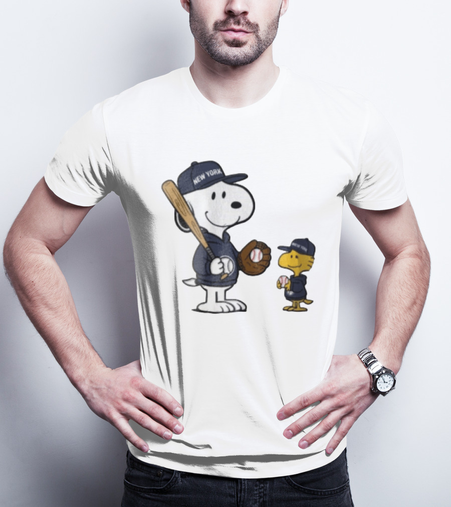 New York Yankees Snoopy Woodstock Baseball Cartoon Peanuts Sports Fan Collection T-Shirt