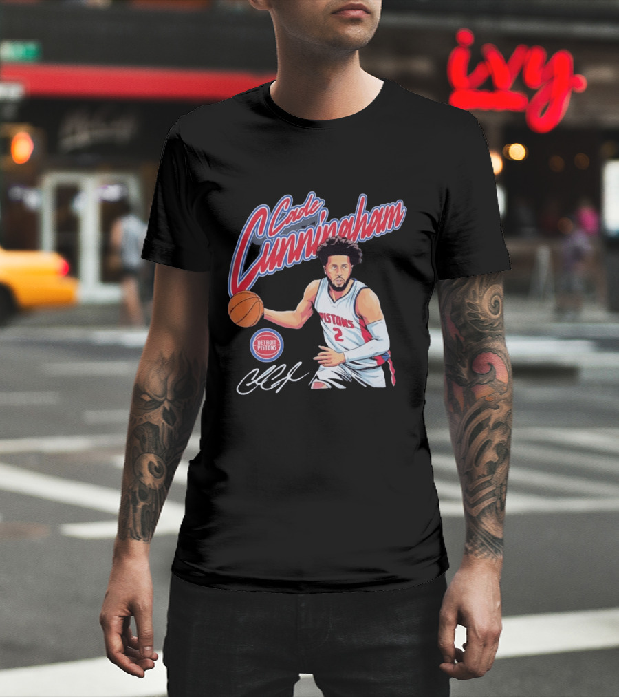 Cade Cunningham No 2 Detroit Pistons Basketball Player Bold Script T-Shirt