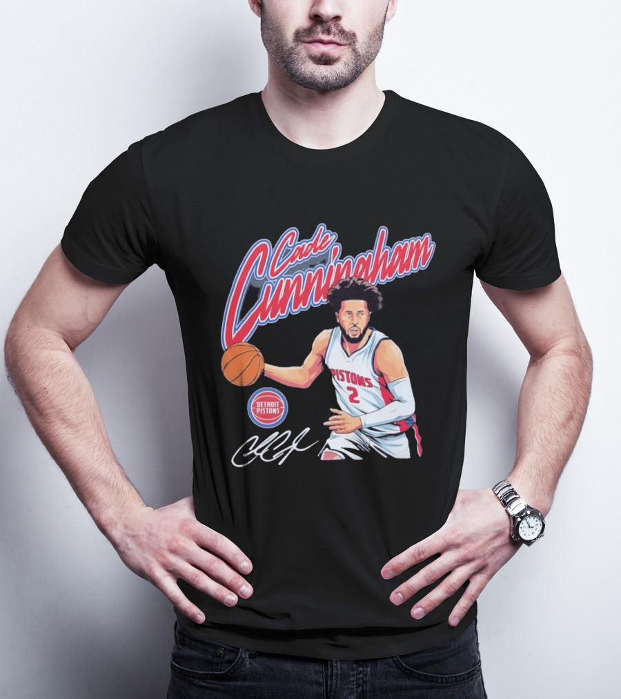 Cade Cunningham No 2 Detroit Pistons Basketball Player Bold Script T-Shirt