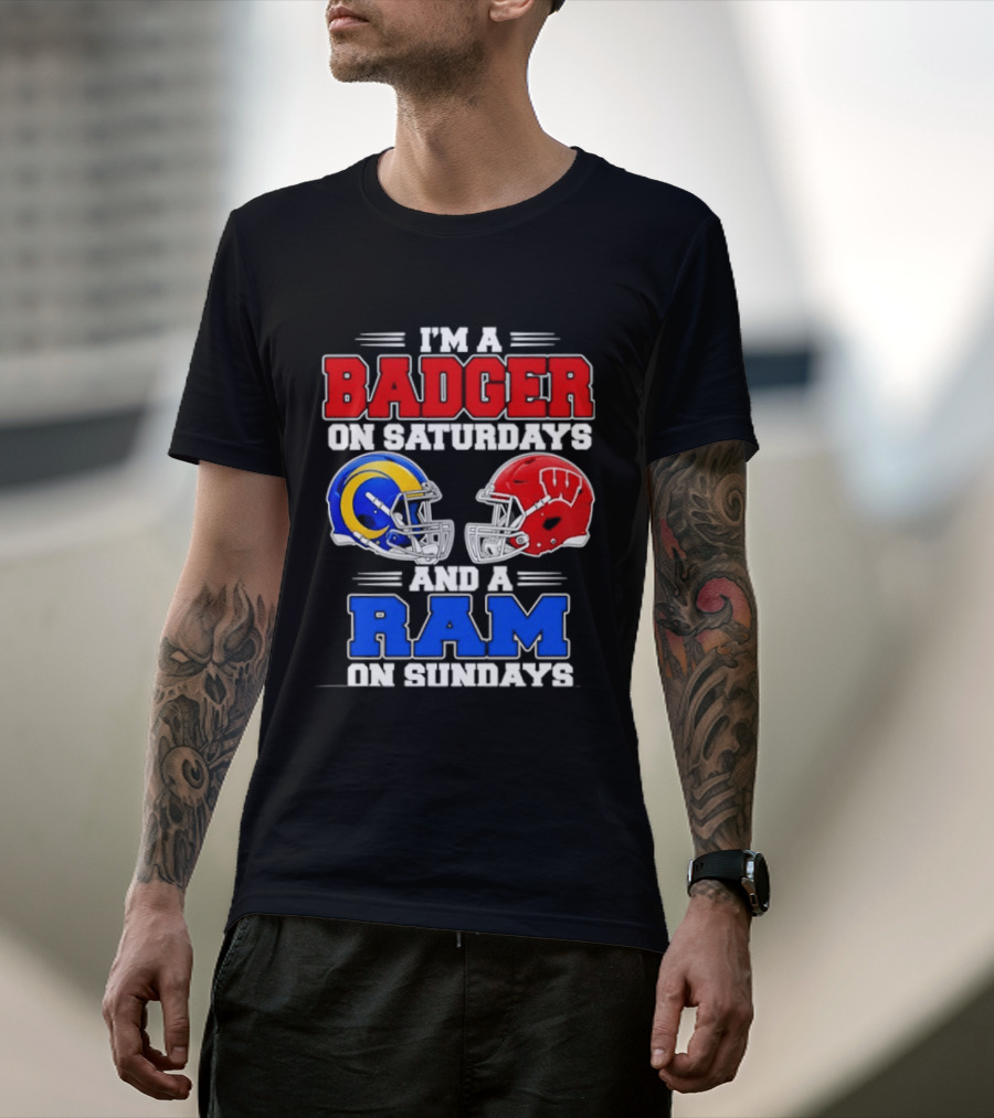 I'm A Badger On Saturdays And A Ram On Sundays Sports Fan Helmets T-Shirt