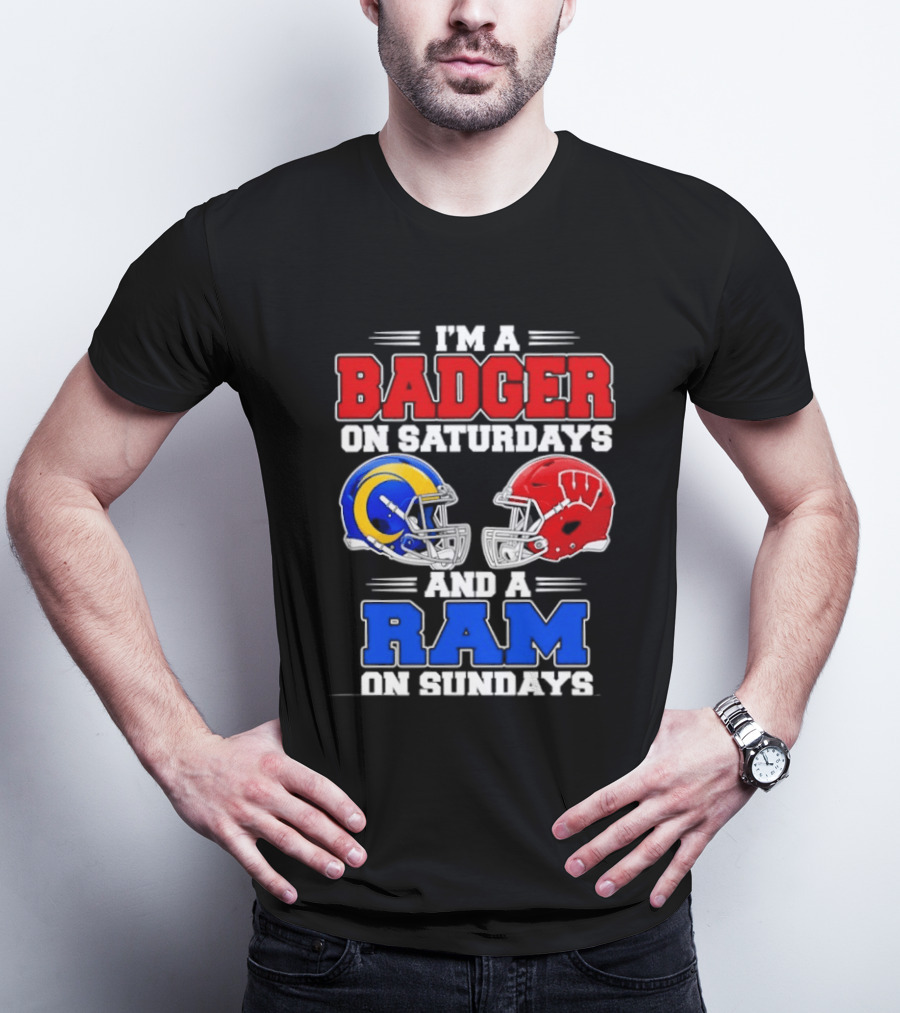 I'm A Badger On Saturdays And A Ram On Sundays Sports Fan Helmets T-Shirt