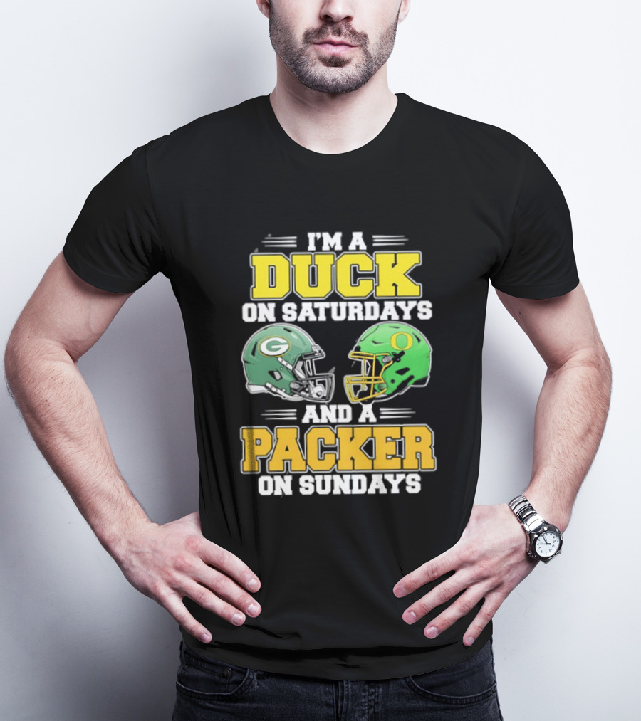 I'm A Duck On Saturdays And A Packer On Sundays Green Bay Oregon Football Helmets T-Shirt