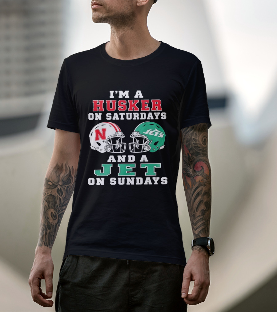 I'm A Husker On Saturdays Nebraska Fan And A Jet On Sundays New York Supporter Football Helmets T-Shirt
