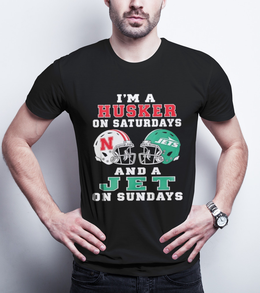 I'm A Husker On Saturdays Nebraska Fan And A Jet On Sundays New York Supporter Football Helmets T-Shirt