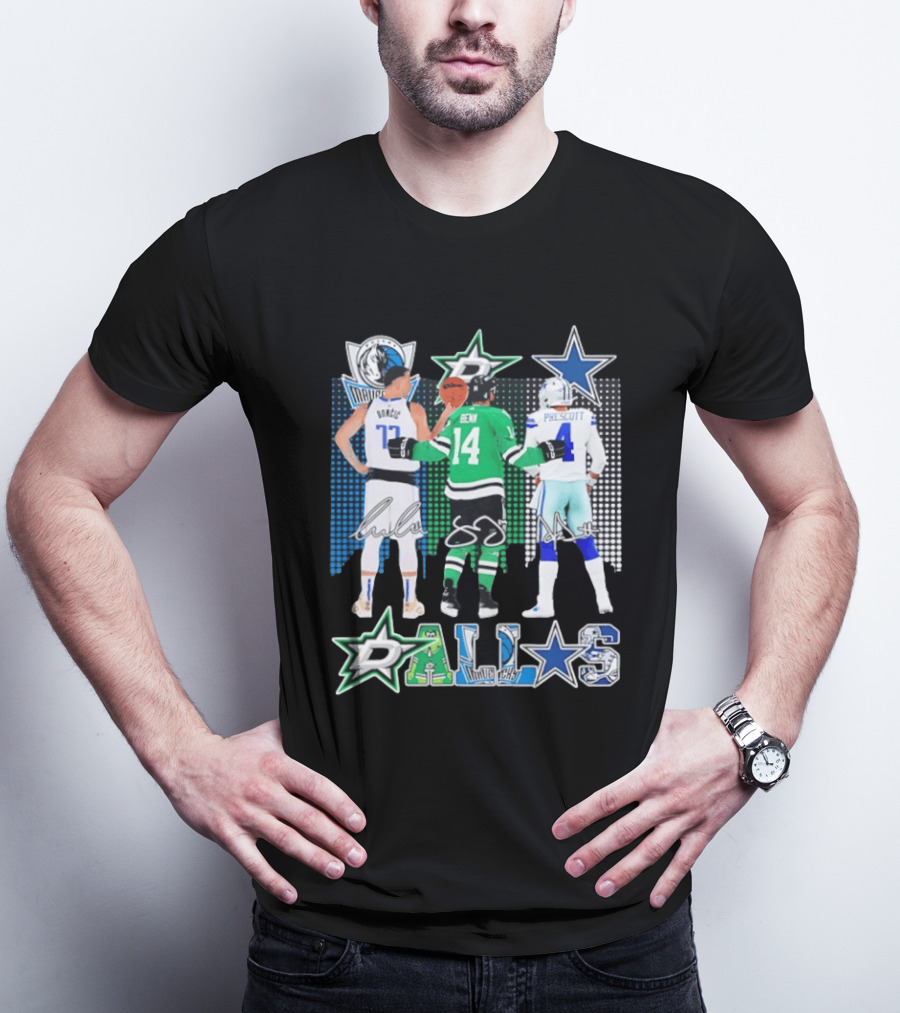 Dallas Mavericks Stars Signatures Skyline Luka Doncic Benn Dallas Cowboys T-Shirt