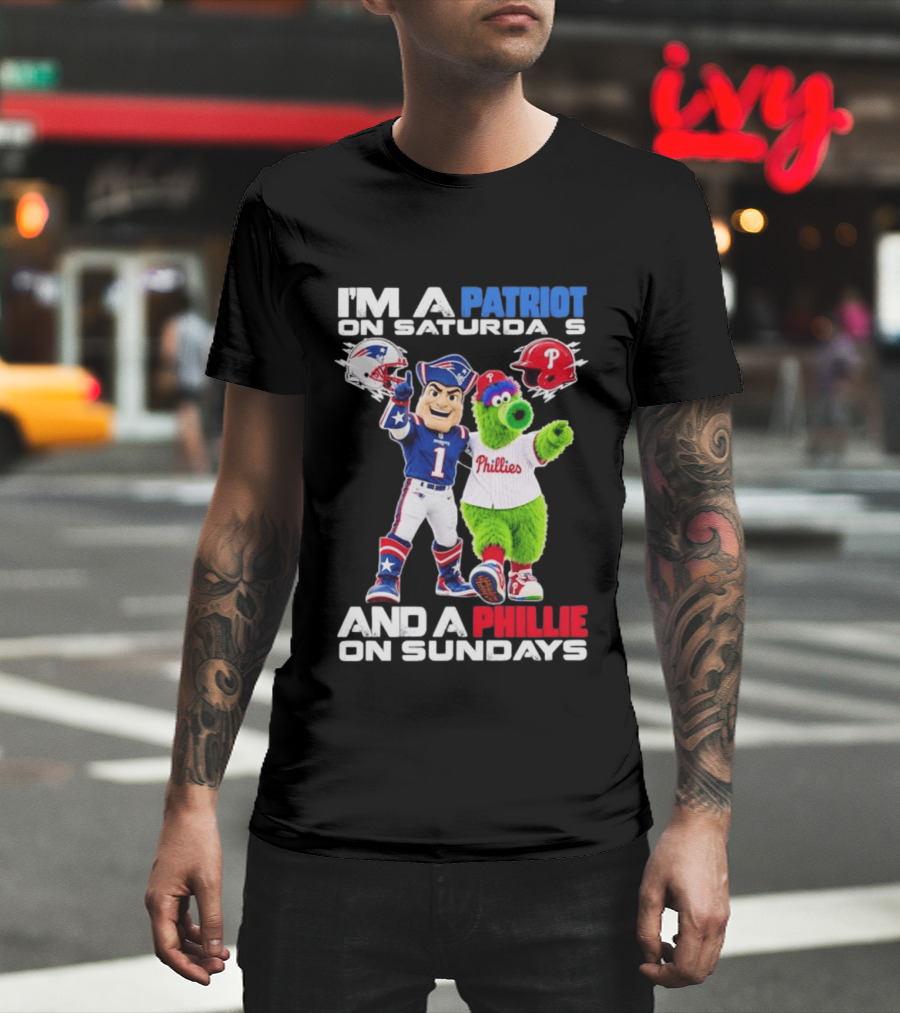 Patriot Saturdays Phillie Sundays Mascots Patriots Phillies T-Shirt