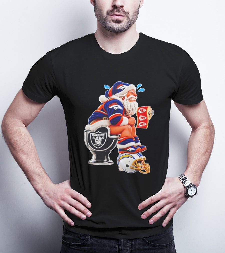 Denver Broncos Santa Claus Raiders Toilet Chiefs Paper Chargers Helmet T-Shirt