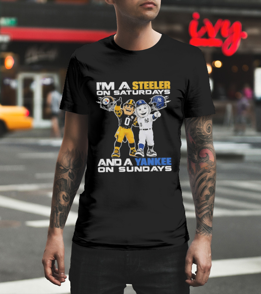I'm A Steeler On Saturdays And A Yankee On Sundays Football Baseball Mascots T-Shirt