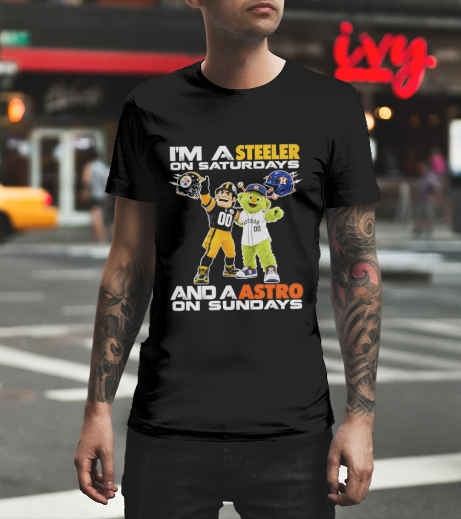 I'm A Steeler On Saturdays And An Astro On Sundays Football And Baseball Mascots T-Shirt