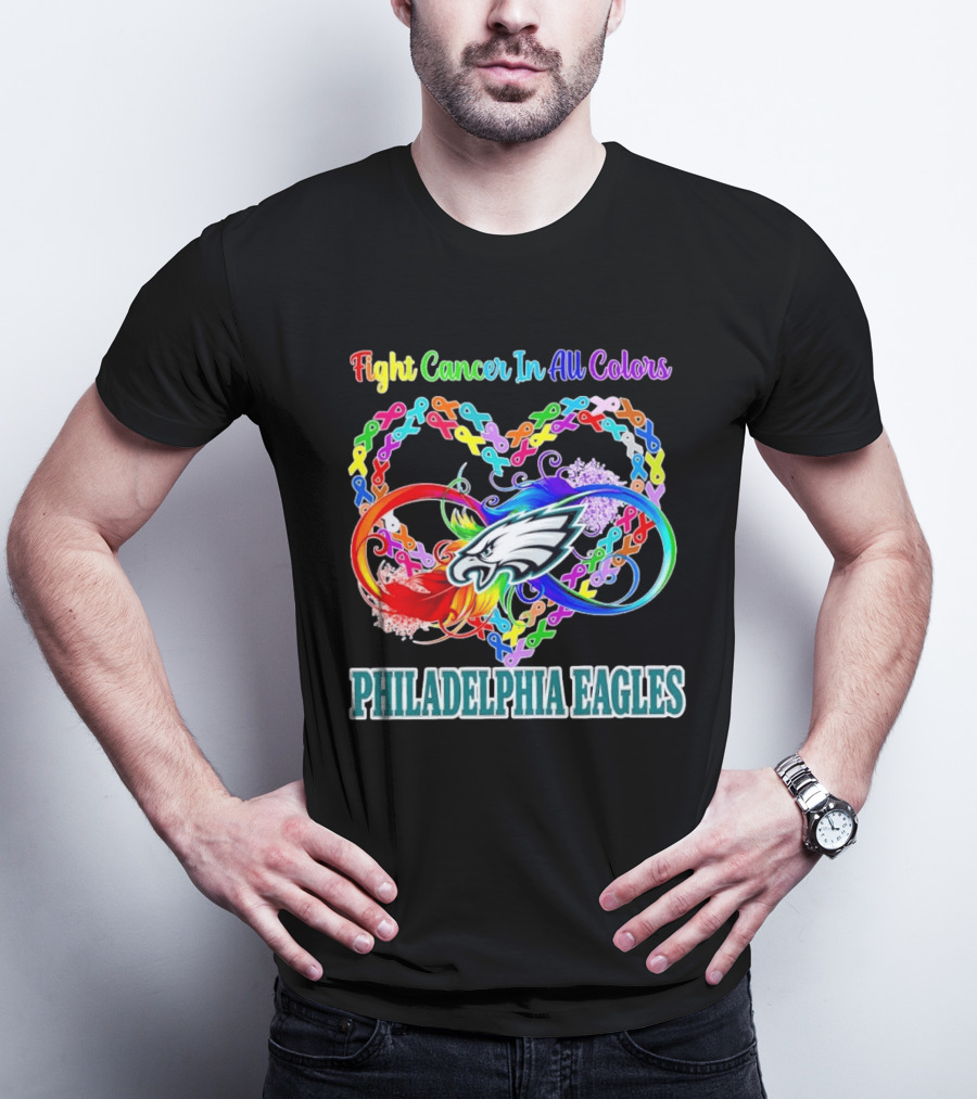 Philadelphia Eagles Fight Cancer In All Colors Heart Ribbons T-Shirt