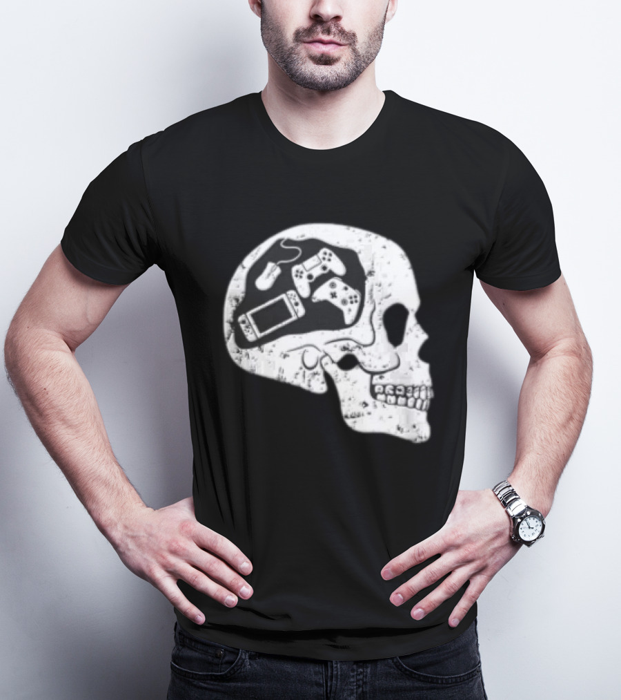 Skull Brain Gaming Controllers Mouse Video Game Lovers T-Shirt