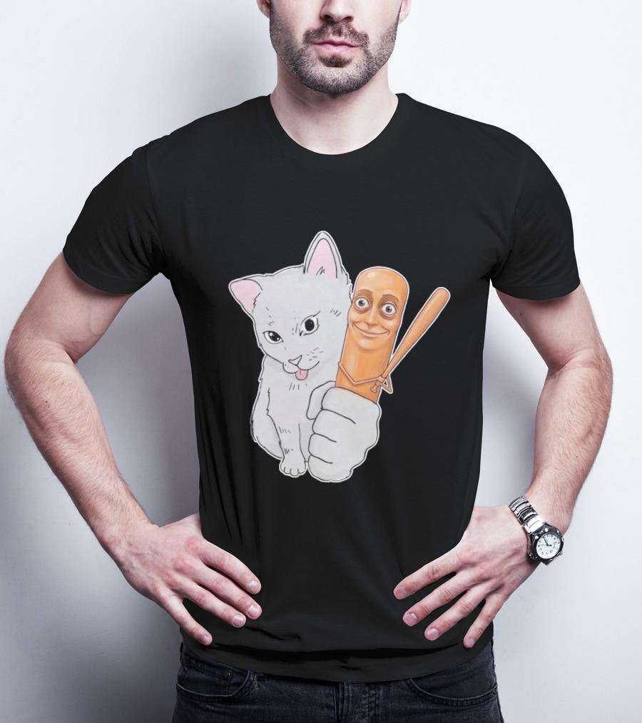 Gray Cat With Smiling Baseball Bat T-Shirt