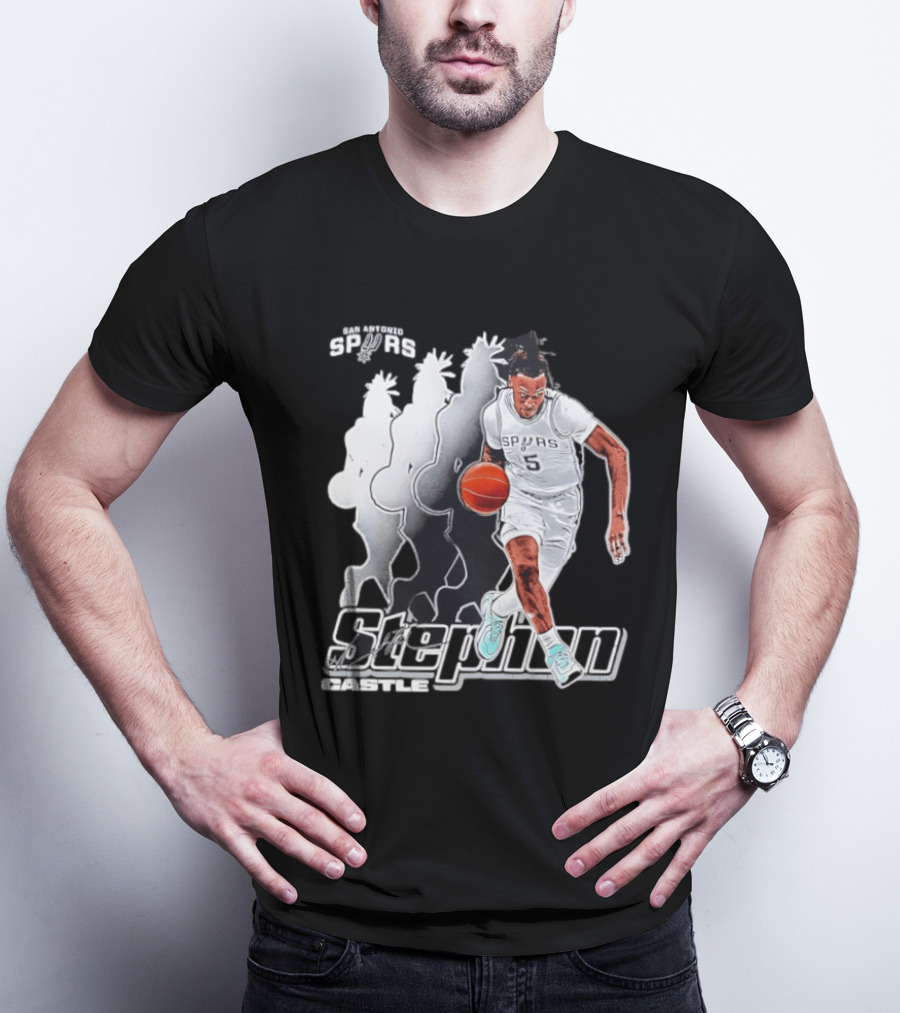 San Antonio Spurs Stephon Castle Dribbling Action T-Shirt