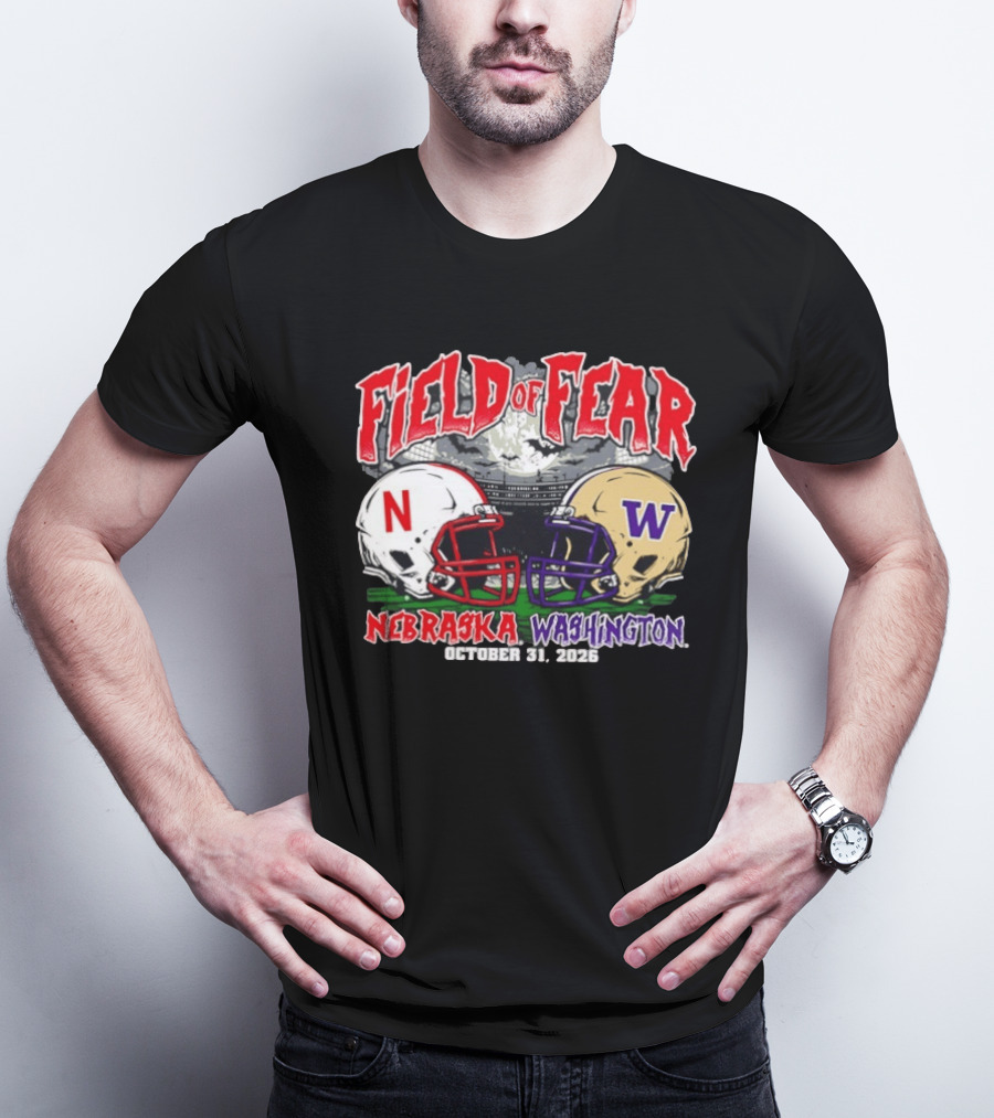 Field Of Fear 2026 Nebraska Cornhuskers Vs Washington Huskies Halloween October 31 T-Shirt