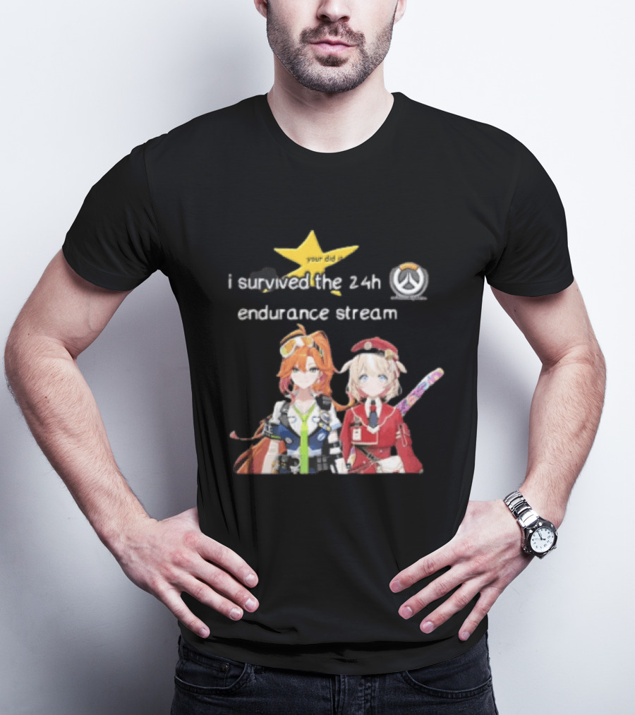 Over I Survived The 24h Endurance Stream Two Anime Girls T-Shirt
