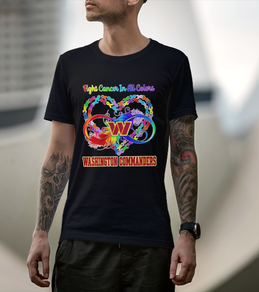 Washington Commanders Fight Cancer In All Colors Ribbon Heart T-Shirt