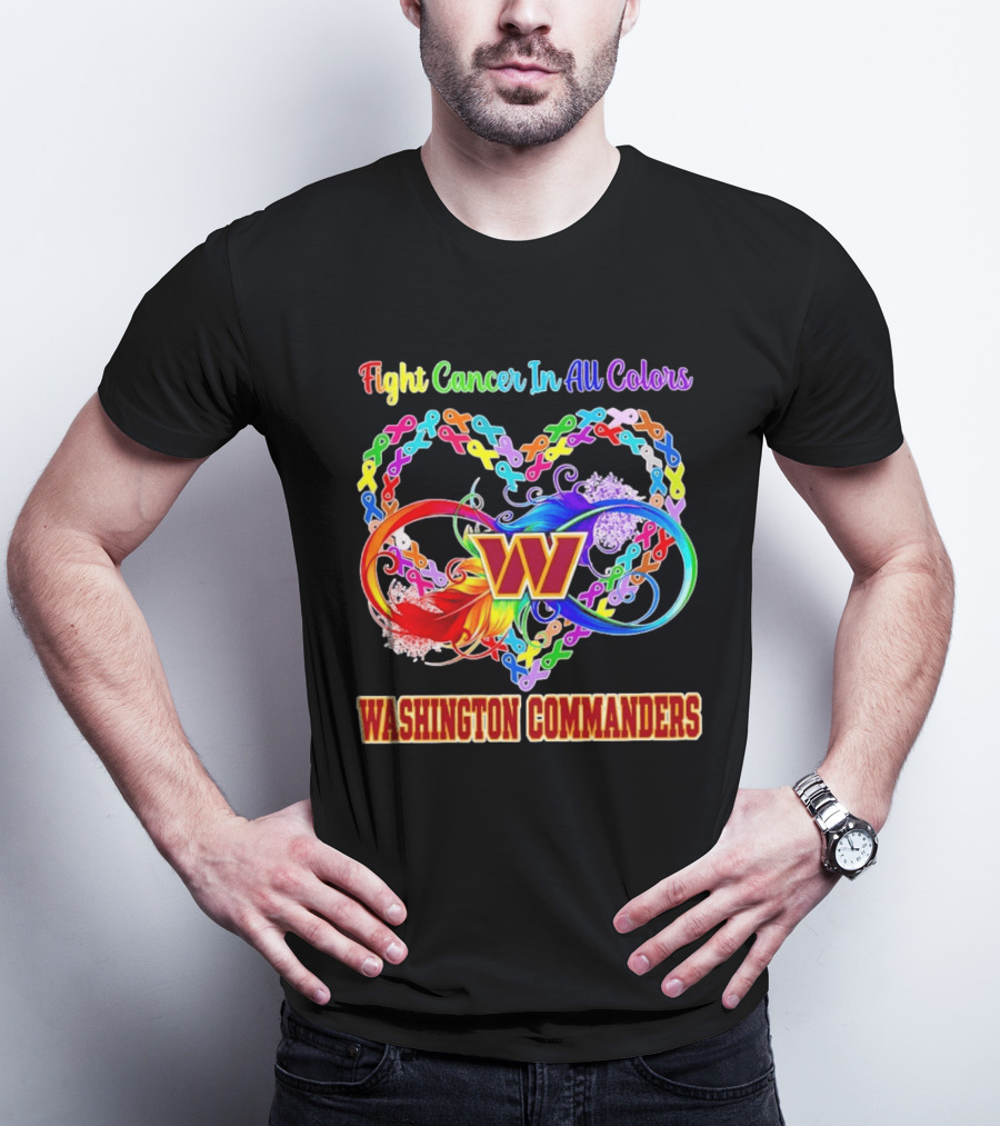 Washington Commanders Fight Cancer In All Colors Ribbon Heart T-Shirt