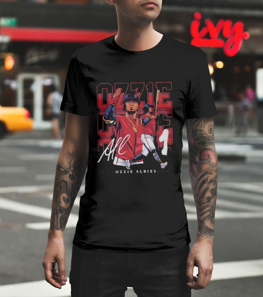 Atlanta Braves Ozzie Albies Signature Red Uniform T-Shirt