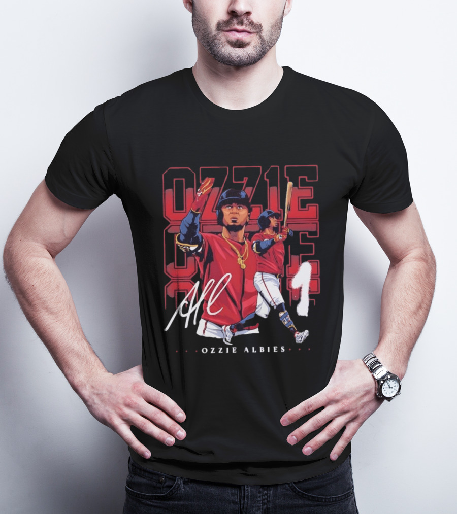 Atlanta Braves Ozzie Albies Signature Red Uniform T-Shirt
