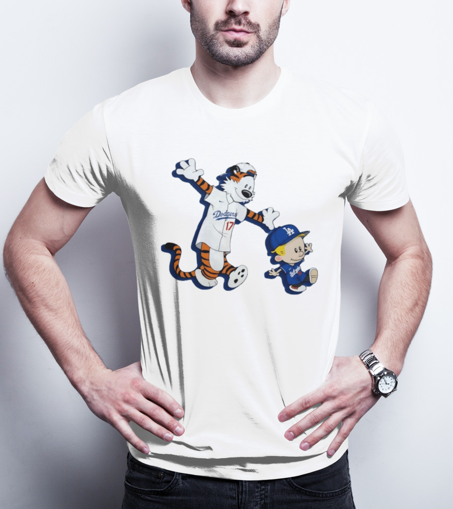 Calvin And Hobbes Dodgers Baseball Characters Los Angeles Team Fan T-Shirt