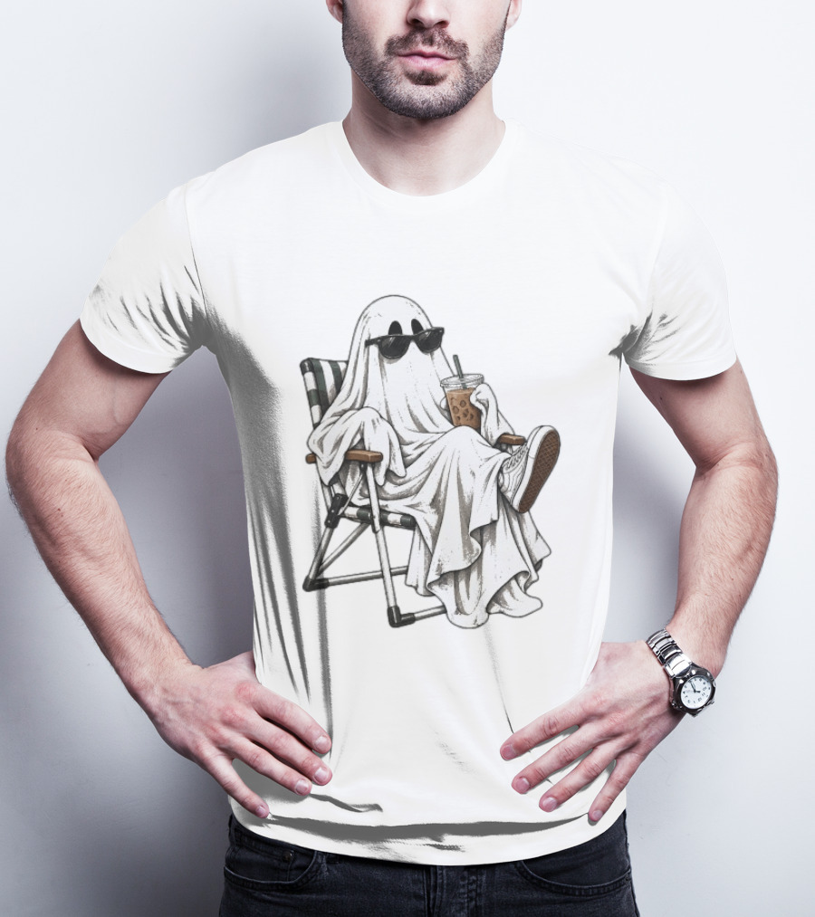 Ghosting You Halloween Cool Ghost With Iced Coffee And Sunglasses T-Shirt