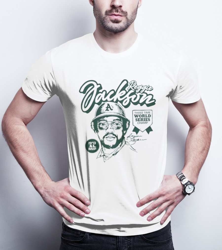 Reggie Jackson Three Time World Series Champ Oakland Athletics Baseball A's T-Shirt