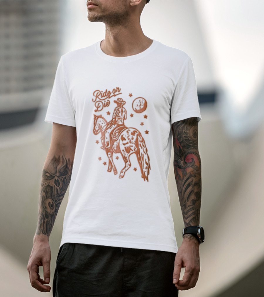 Ride Or Die Cowgirl Horse Under Stars And Moon T-Shirt