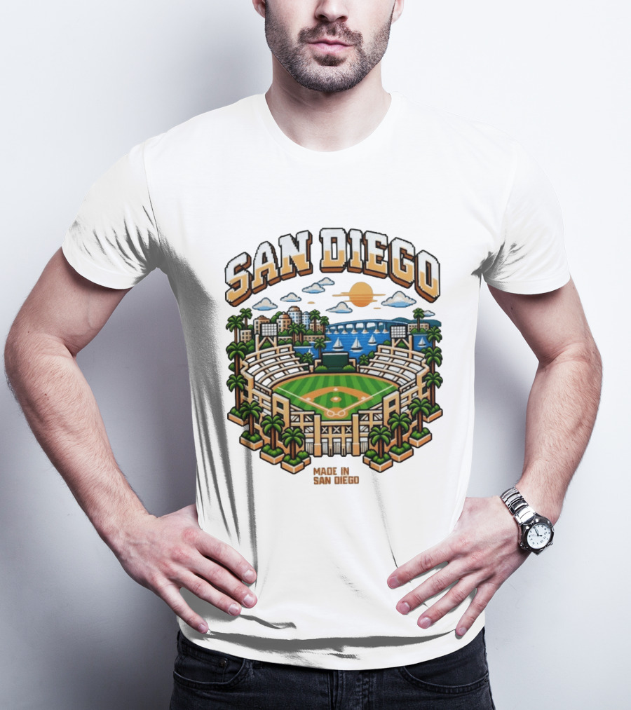 San Diego Pixel Art Petco Park Skyline Made In San Diego T-Shirt