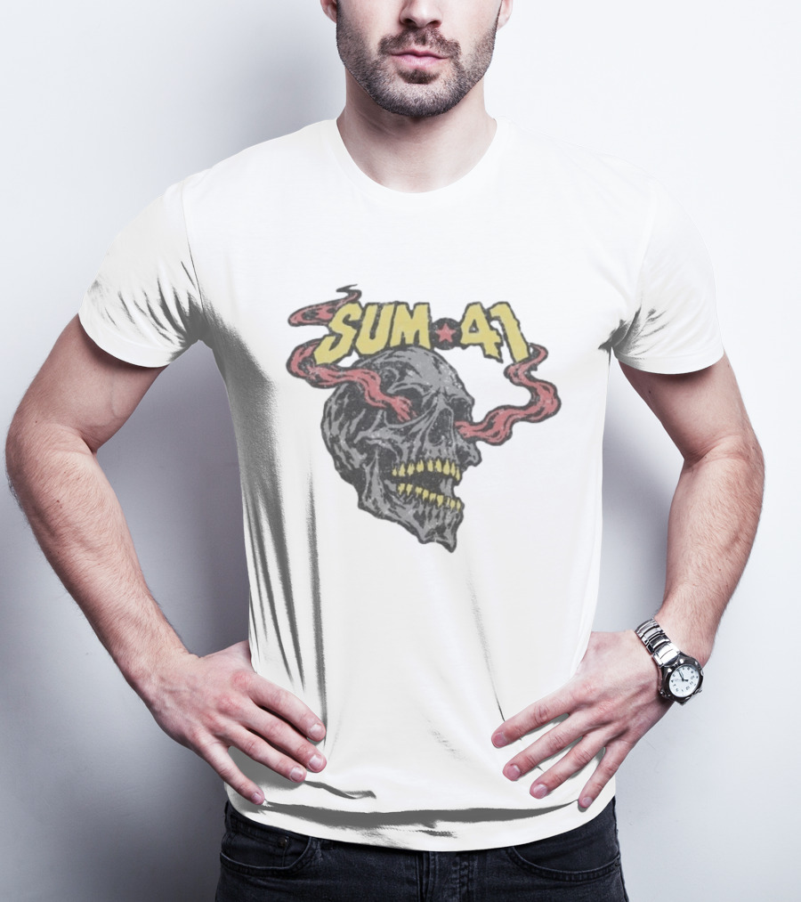 Sum 41 Skull 41 Star With Flaming Skeleton Head And Yellow Teeth T-Shirt