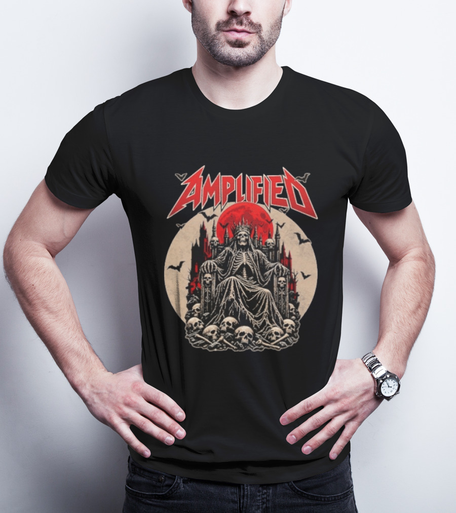 Amplified King Of Skulls Throne Undead Bats Gothic Red Moon T-Shirt