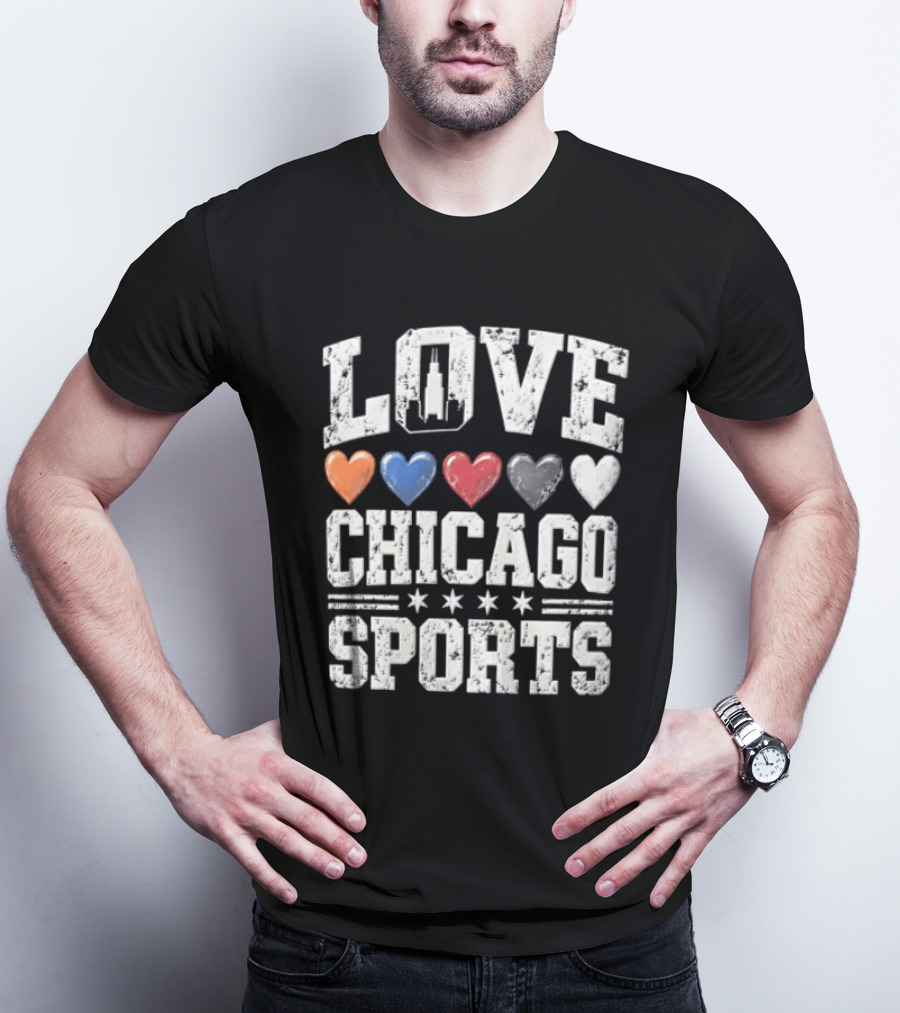 Love Chicago Sports Hearts Tower Stars T-Shirt