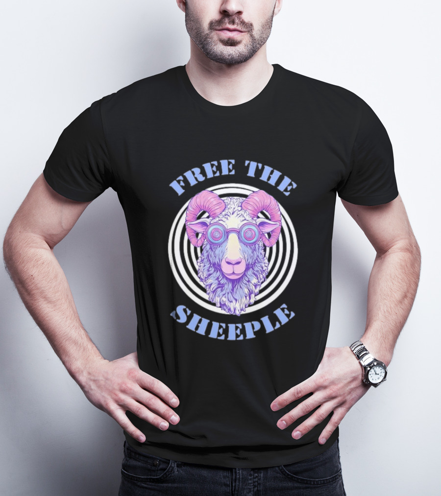 Free The Sheeple Trippy Ram With Glasses Psychedelic Hellwood T-Shirt
