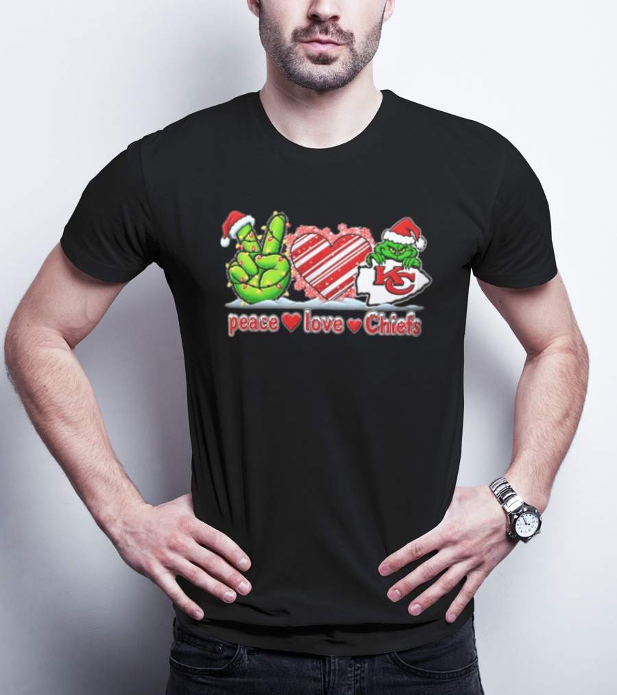 Peace Love Chiefs Christmas Grinch Kansas City Chiefs Fan T-Shirt