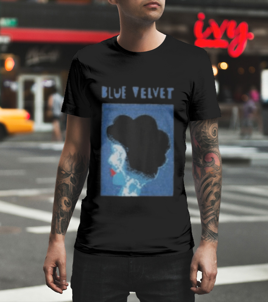 Blue Velvet Afro Silhouette Red Lips T-Shirt