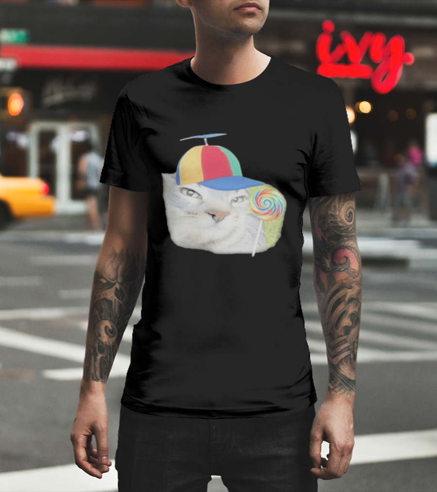 Silly Kitty Cat Candy Rainbow Cap Lollipop T-Shirt
