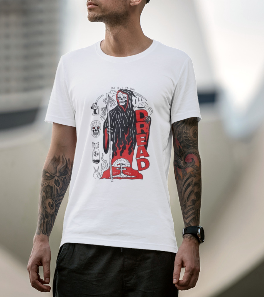 Dread My Old Friend Grim Reaper With Flames And Skull T-Shirt