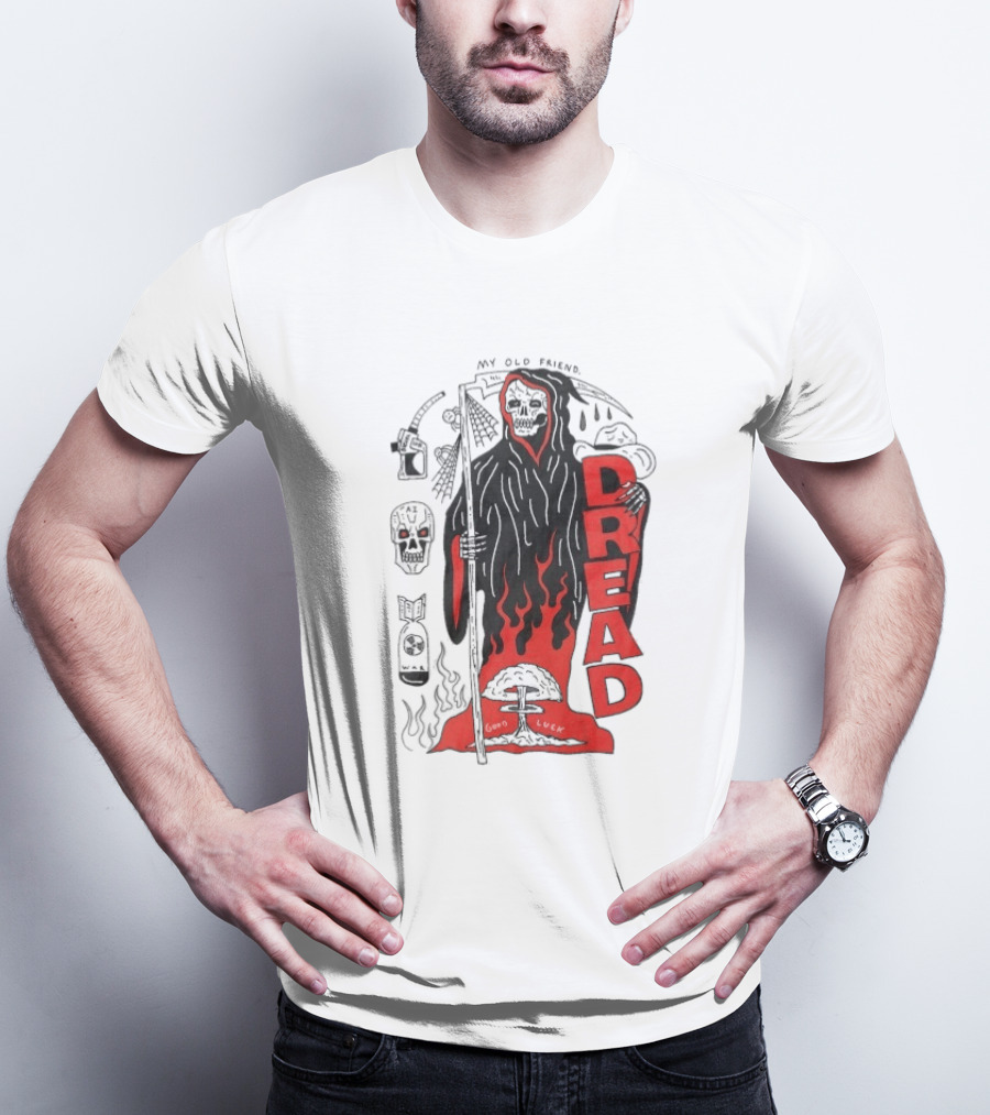 Dread My Old Friend Grim Reaper With Flames And Skull T-Shirt