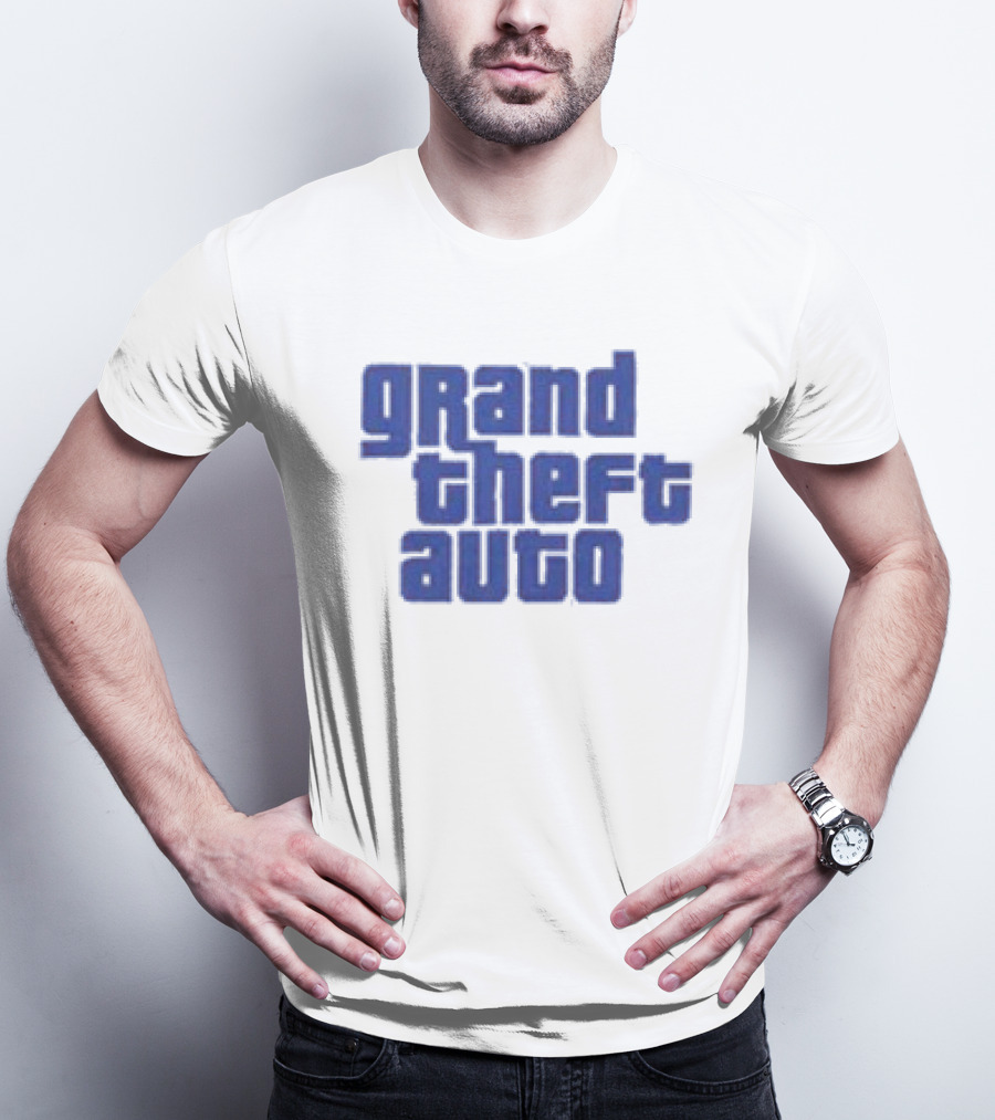 Grand Theft Auto Vintage Text Graphic Blue Aesthetic T-Shirt