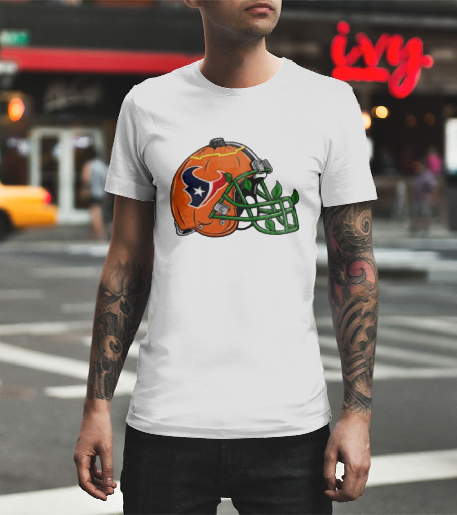 Houston Texans Pumpkin Helmet Halloween Football Fan T-Shirt