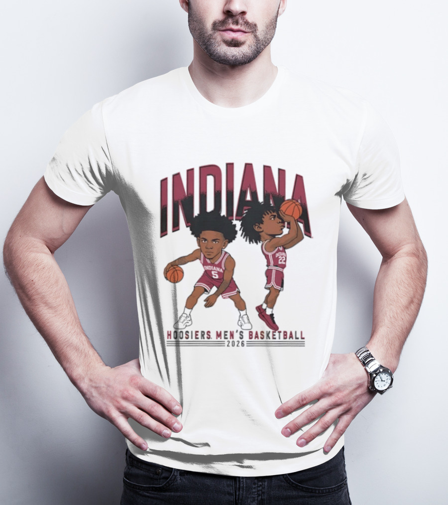 Indiana Hoosiers Men's Basketball 2026 Vintage Cartoon Players Dribbling And Shooting T-Shirt