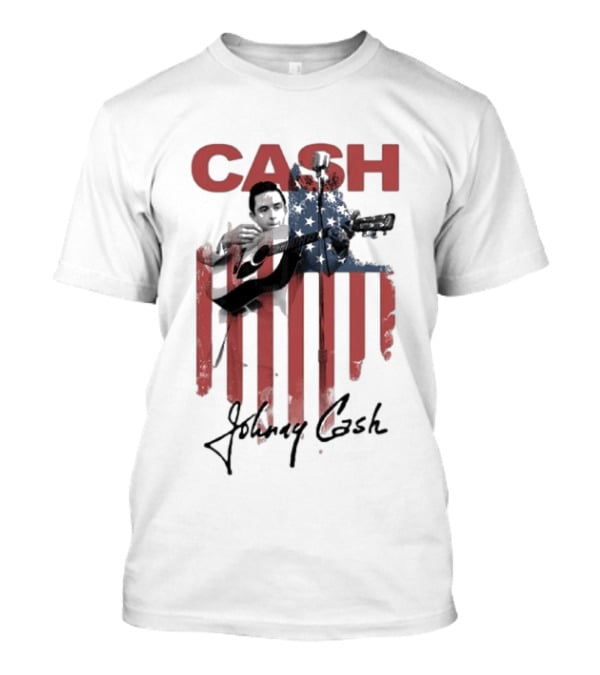 Johnny Cash American Flag Red Guitar Microphone T-Shirt