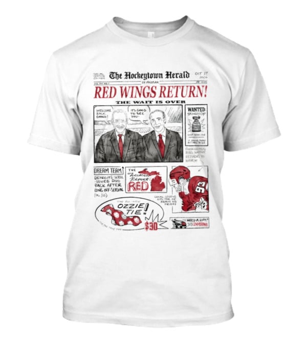 The Hockeytown Herald Red Wings Return Opening Edition Edition 97 Special 2022 Detroit Free Press Hockey Announcement T-Shirt