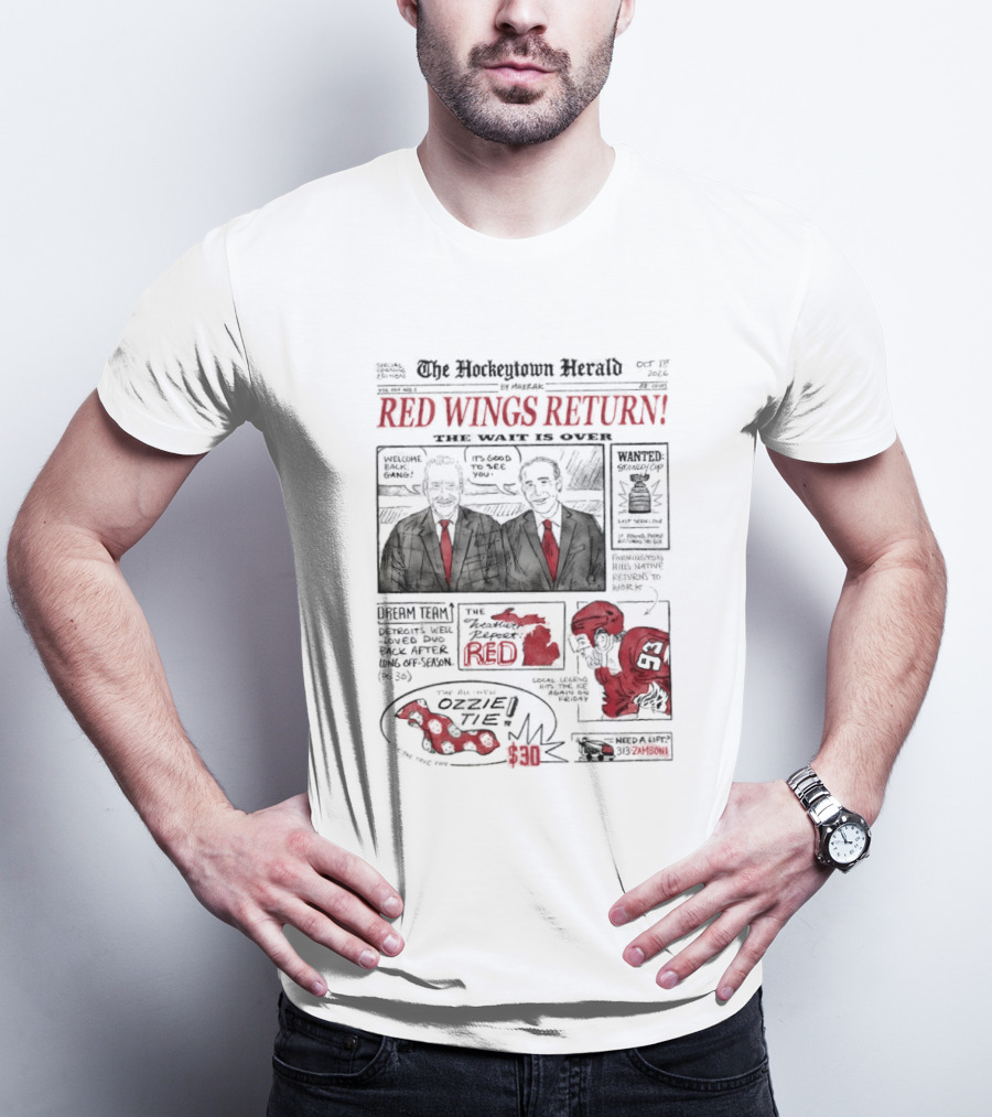 The Hockeytown Herald Red Wings Return Opening Edition Edition 97 Special 2022 Detroit Free Press Hockey Announcement T-Shirt