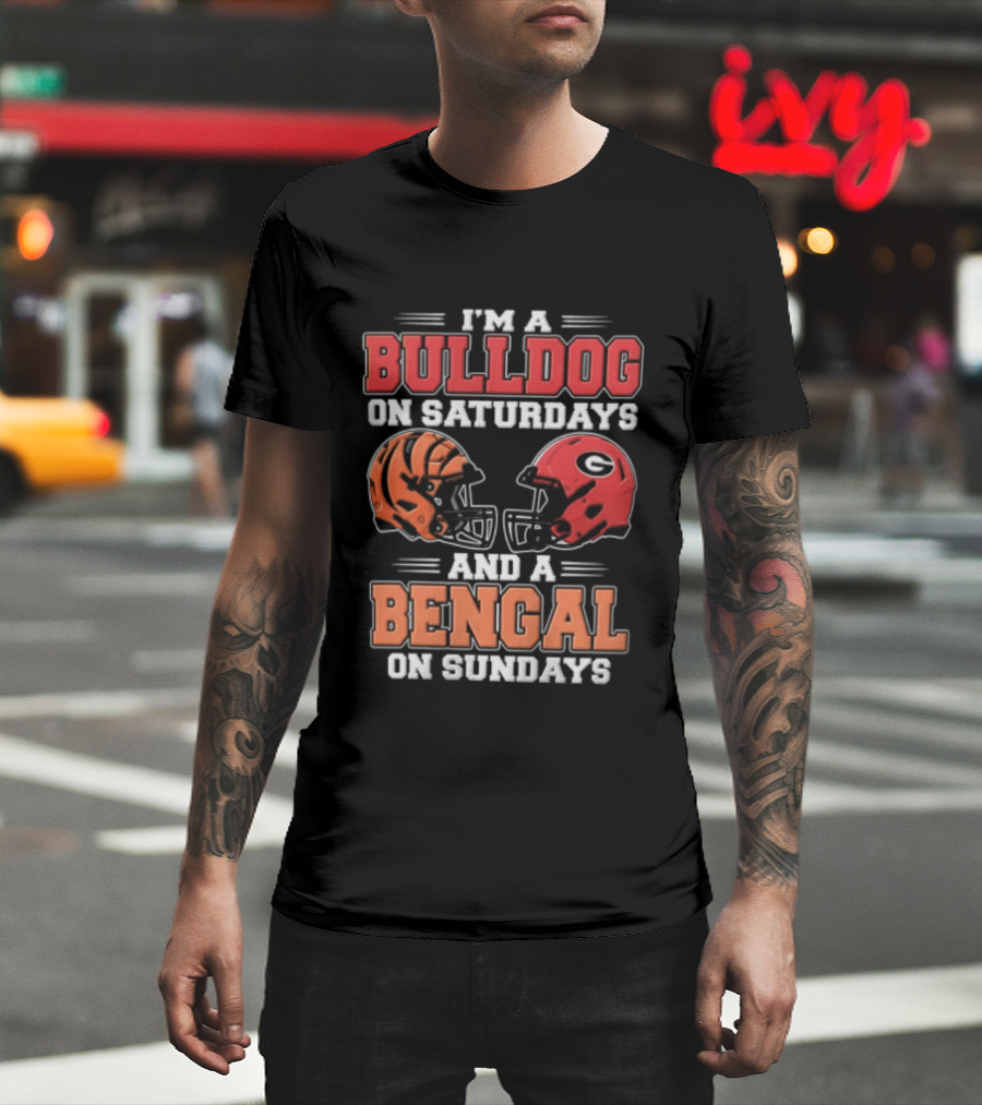 I'm A Bulldog On Saturdays And A Bengal On Sundays Football Helmets T-Shirt
